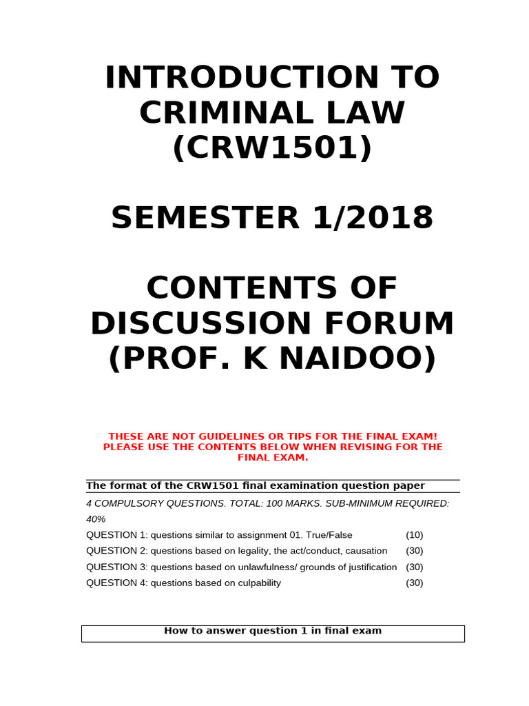 Criminal Law Discussion Notes | PDF | Intention | Causation (Law)