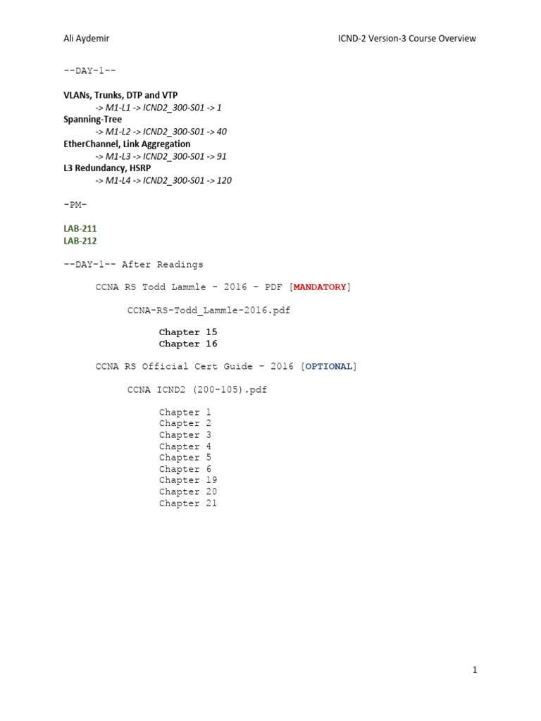 Ali - ICND-2 v3 Course Overview | PDF | Osi Model | Communications Protocols