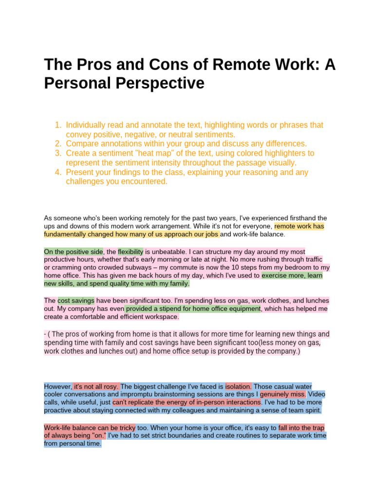 Remote Work: Pros, Cons, and Balance | PDF | Social Psychology