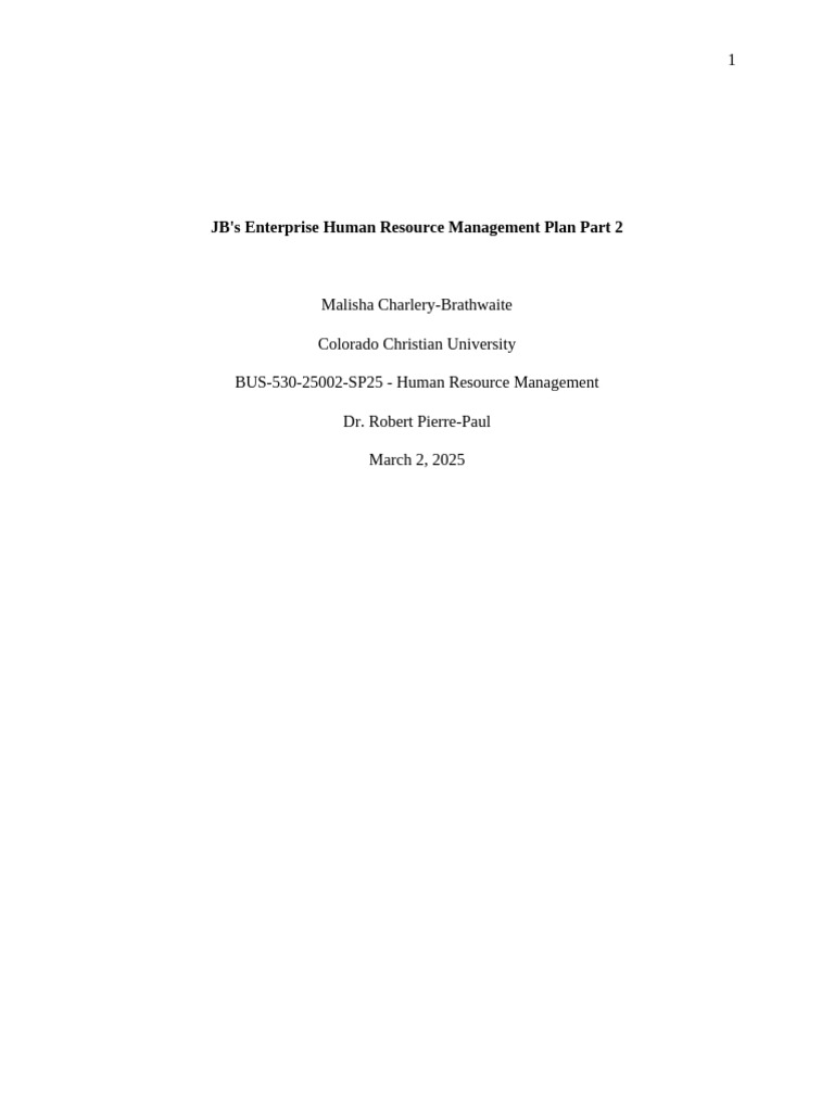 JB's Enterprise Human Resource Management Plan Part 2 | PDF | Employment | Compensation And Benefits