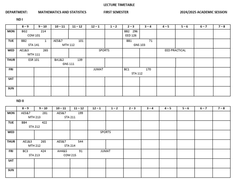 Maths and Stats Timetable 2024/25 | PDF
