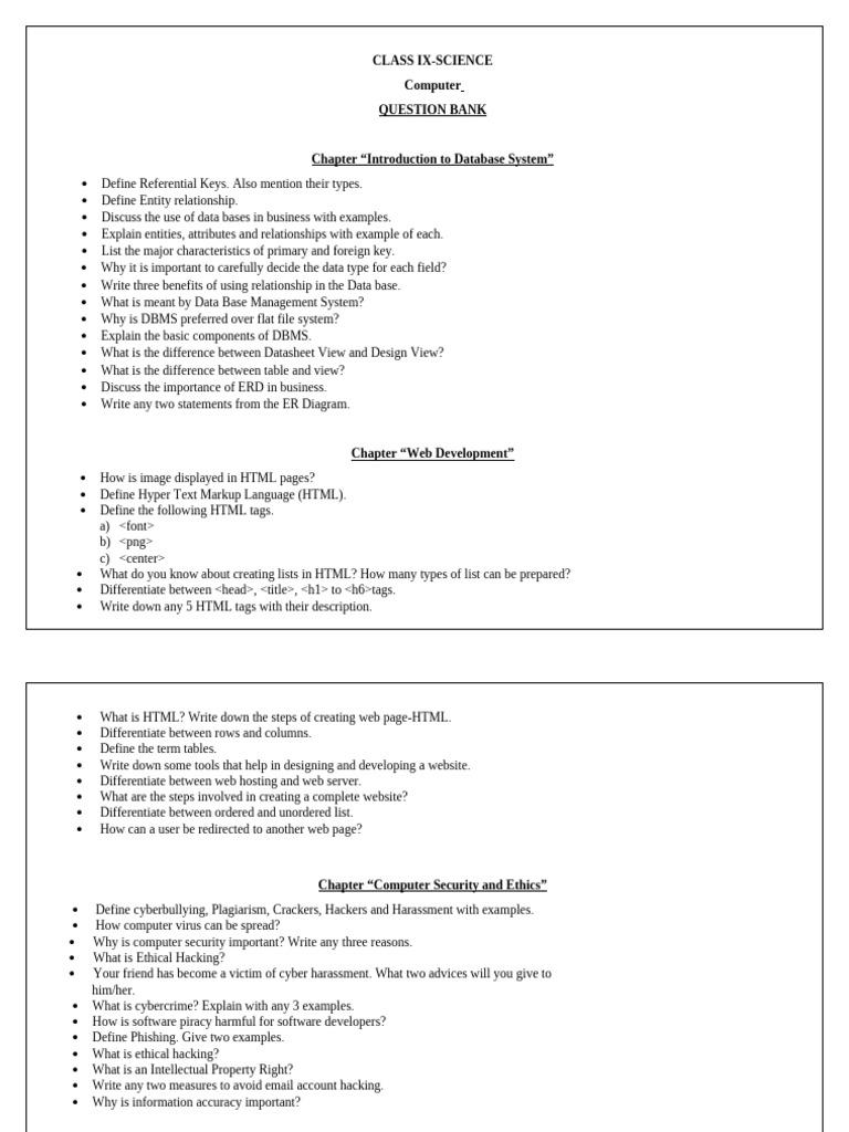 Class IX Science Computer Question Bank | PDF | Html | Databases