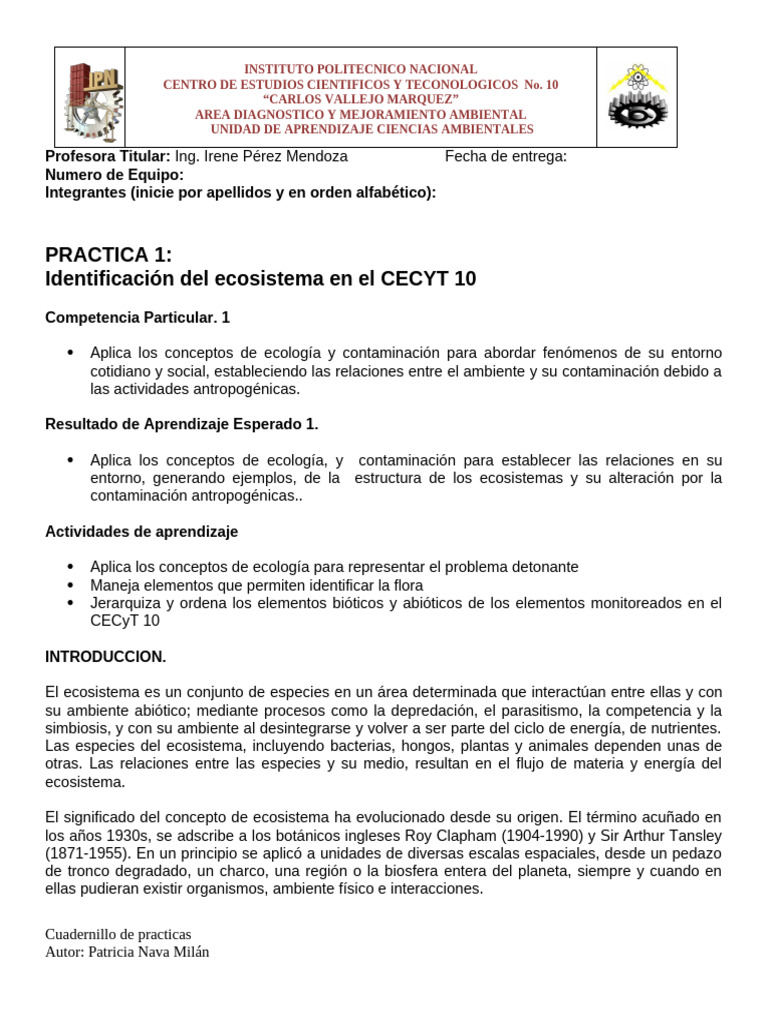 Practica 1 Ciencias Ambientales | PDF | Ecosistema | Ecología