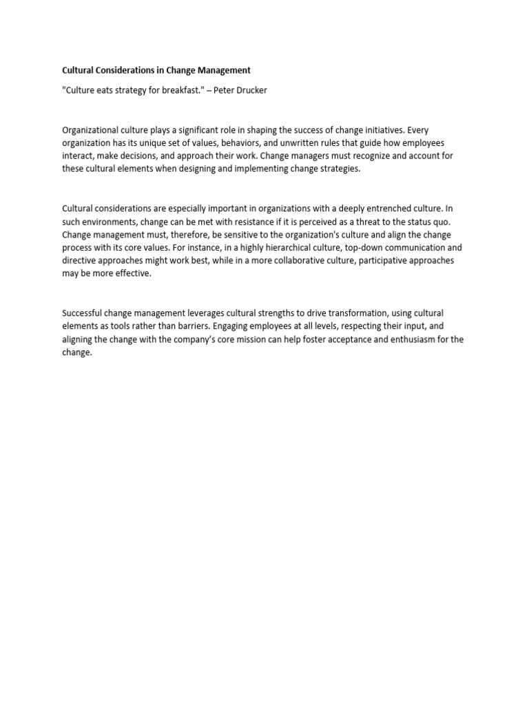 Cultural Considerations in Change Management | PDF
