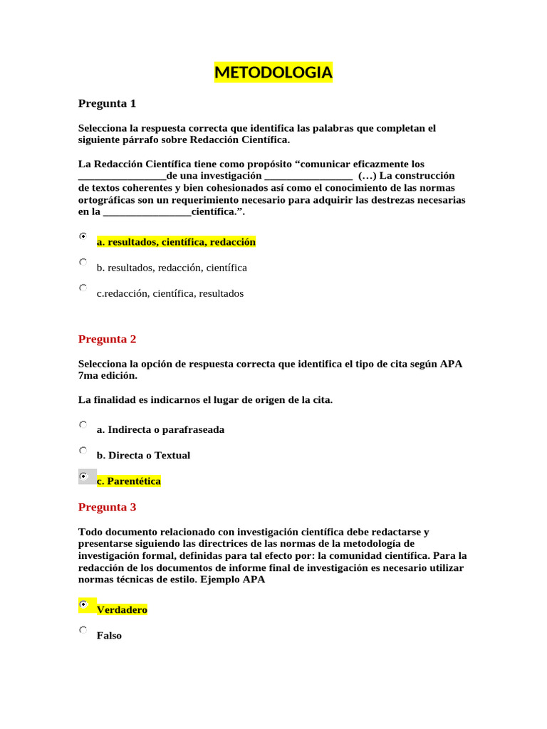 Preguntas Metodologia | PDF | Estilo apa | Bibliografía
