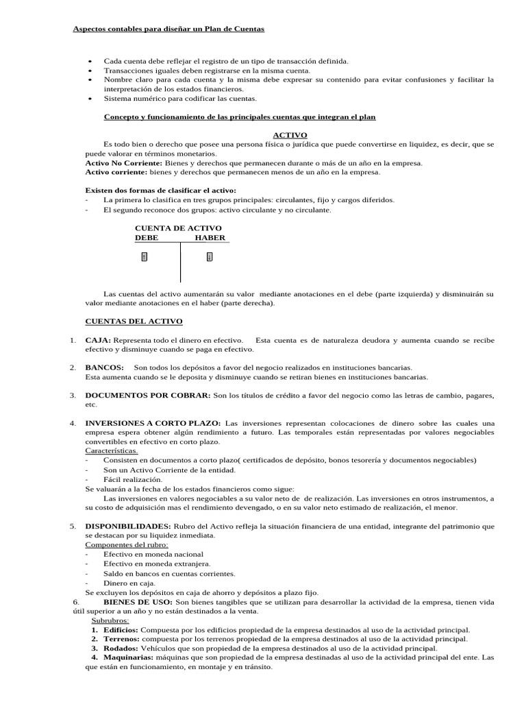Aspectos Contables para Diseñar Un Plan de Cuentas | PDF | Bancos ...