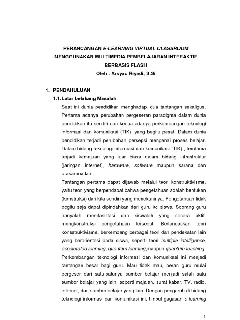 Perancangan E-Learning Virtual Classroom Menggunakan Multimedia Pembelajaran Interaktif Berbasis ...