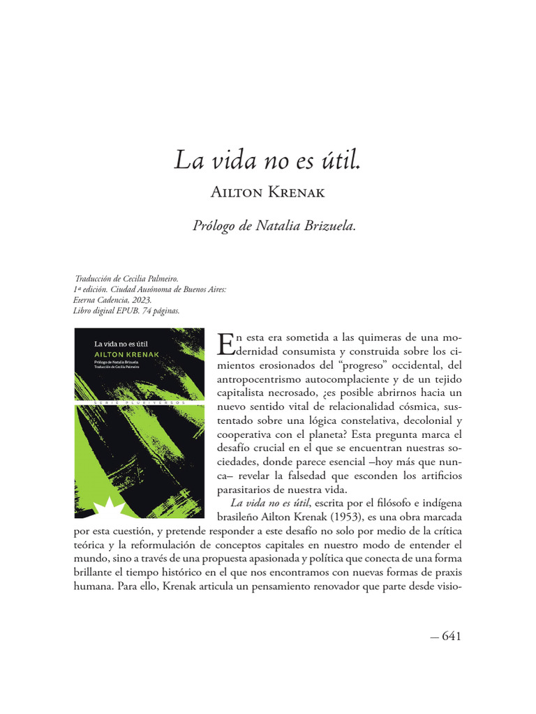La Vida No Es Útil.: Ailton Krenak | PDF | Educación en artes liberales