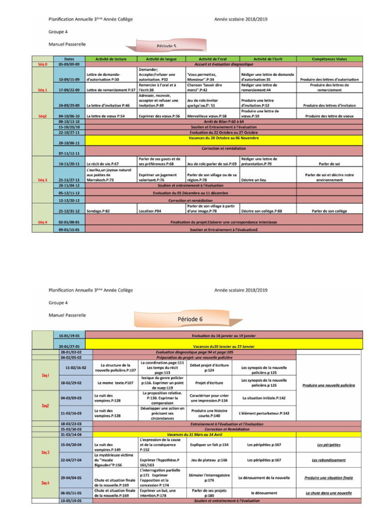 ArchivetempPlanification Annuelle 3ème Année Collège-1 Passerelle | PDF