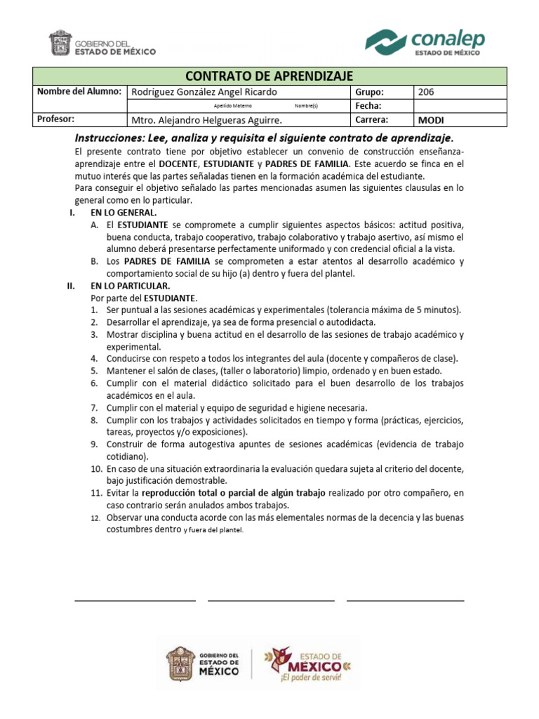 Contrato de Aprendizaje | PDF | Maestros | Aprendizaje