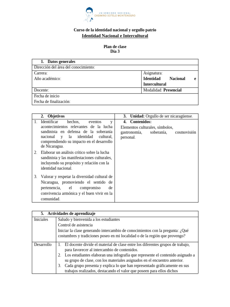 Plan de Clase 3 | PDF | Nicaragua | Aprendizaje
