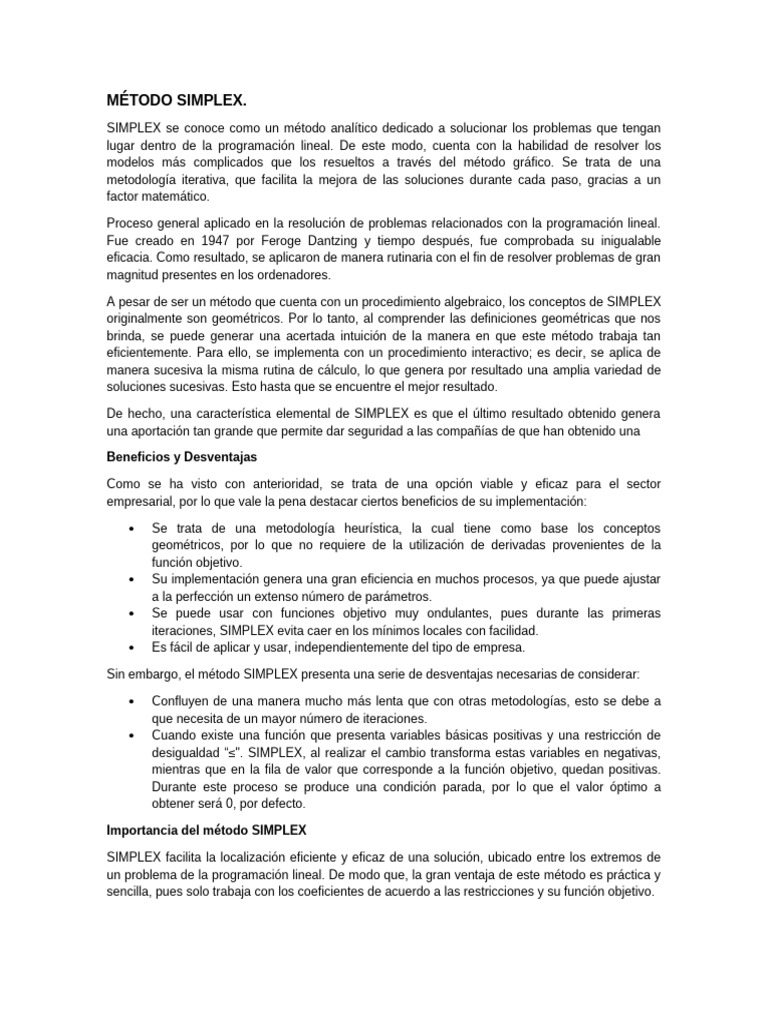 Método Simplex | PDF | Programación lineal | Matemáticas Aplicadas