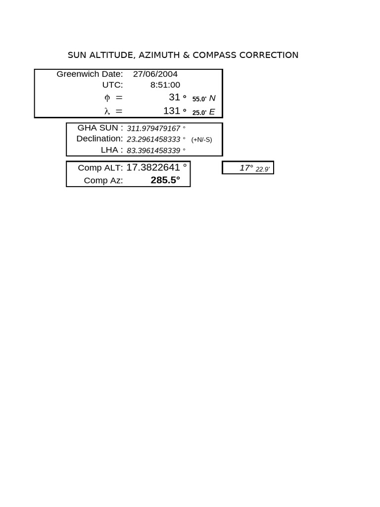 San Altitude, Azimuth, Compass Correction. | PDF