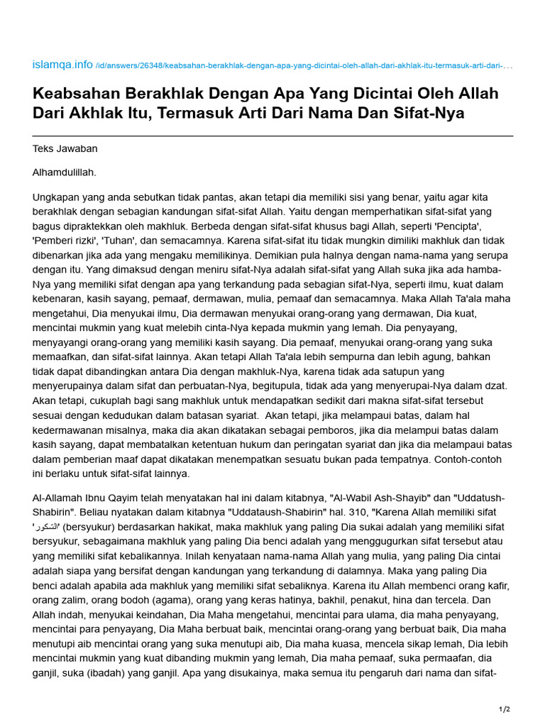 Islamqa - Info-Keabsahan Berakhlak Dengan Apa Yang Dicintai Oleh Allah ...