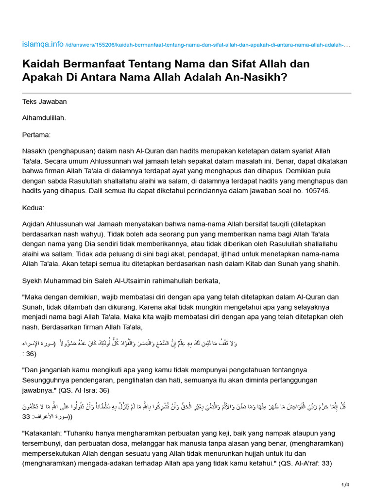 Islamqa - Info-Kaidah Bermanfaat Tentang Nama Dan Sifat Allah Dan ...