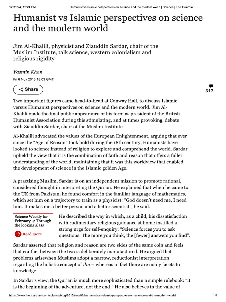 M12 - Humanist Vs Islamic Perspectives Science and Modern World | PDF ...