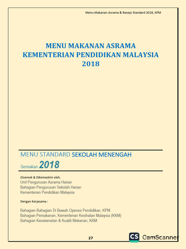 17 Buku Menu Resepi Standard Asrama KPM 2018 | PDF