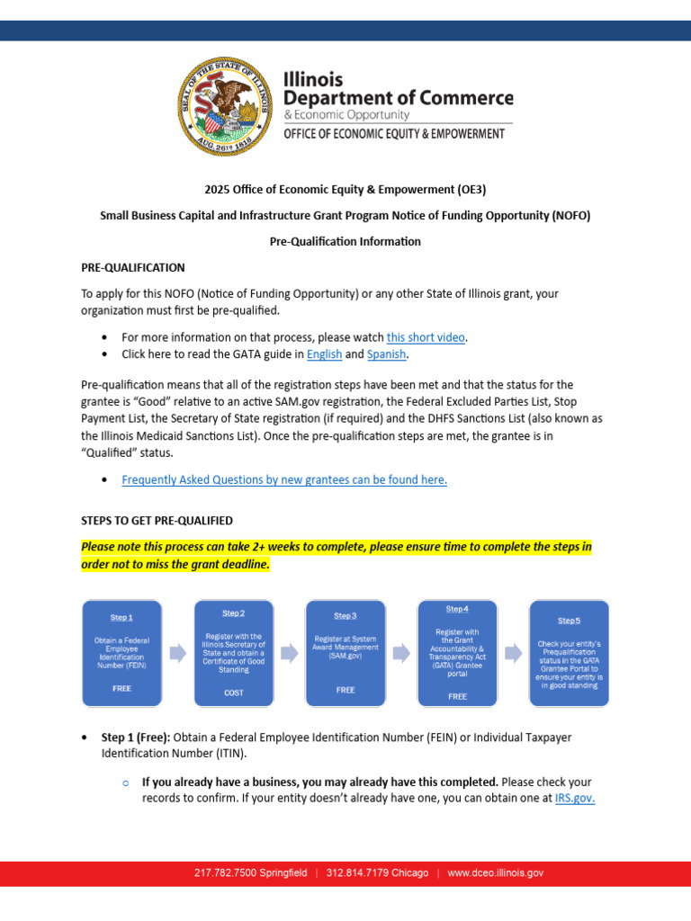 Illinois Small Business Grant Pre-Qualification Guide | PDF