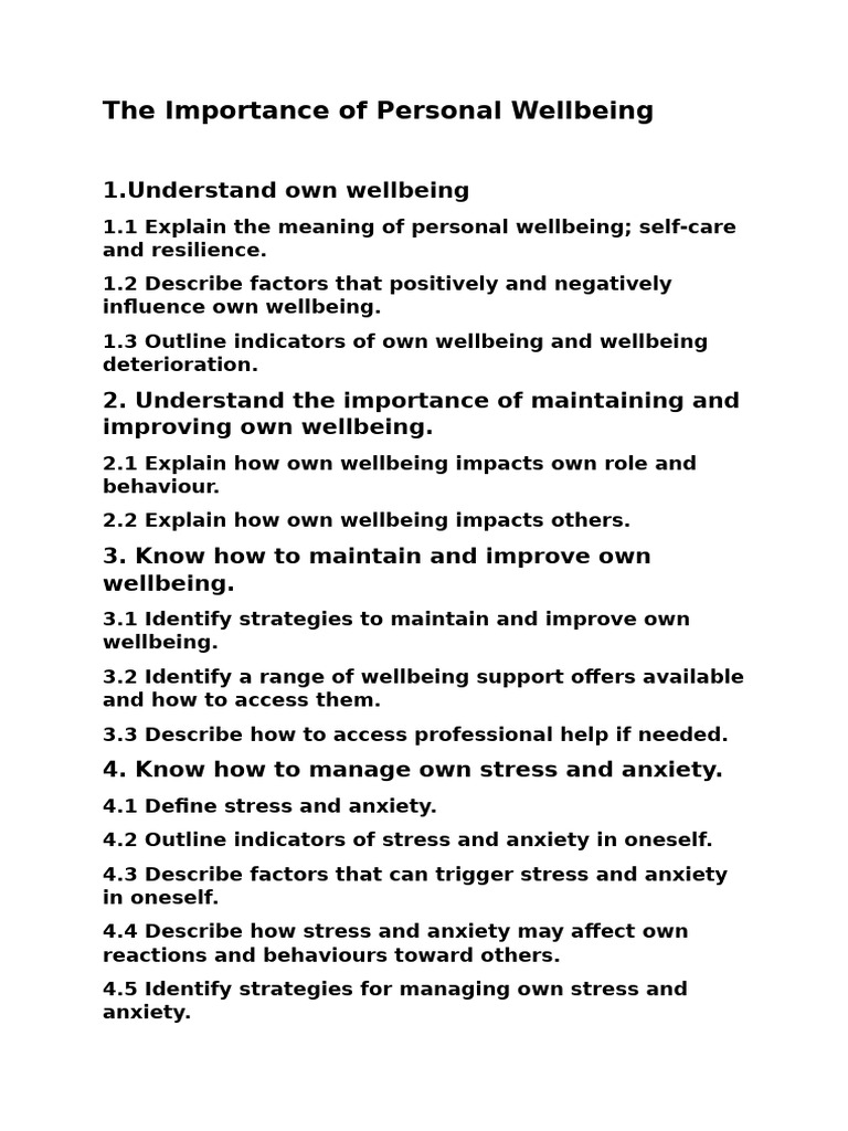 Personal Wellbeing: Strategies & Support | PDF