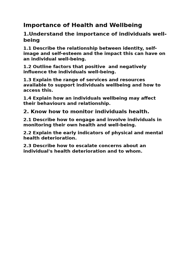 Importance of Health and Wellbeing | PDF