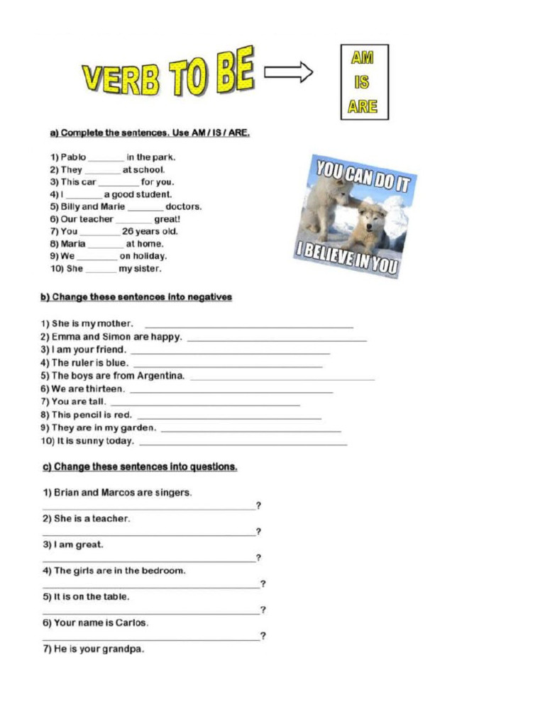 Verb To Be Exercises A - N - I | PDF