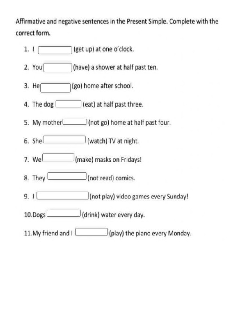 Present - Past Simple Sentences - Fill in The Gaps | PDF