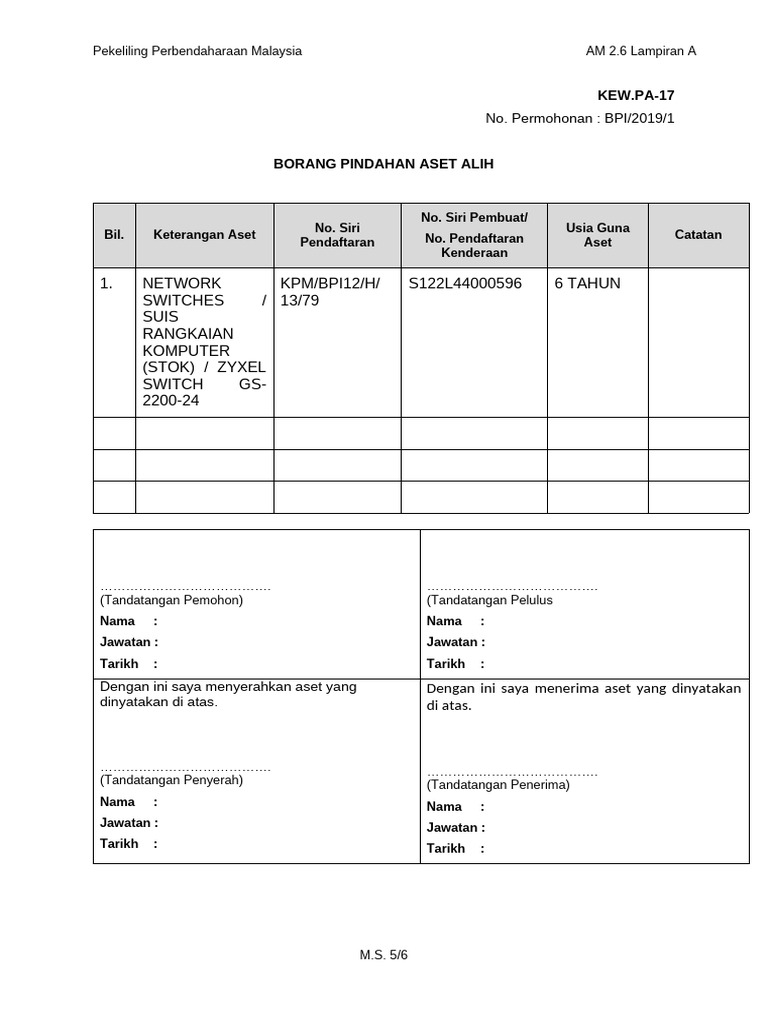 Kew - Pa-17 - Borang Pindahan Aset | PDF
