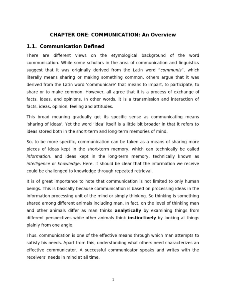 Chapter One Communication | PDF | Communication | Information