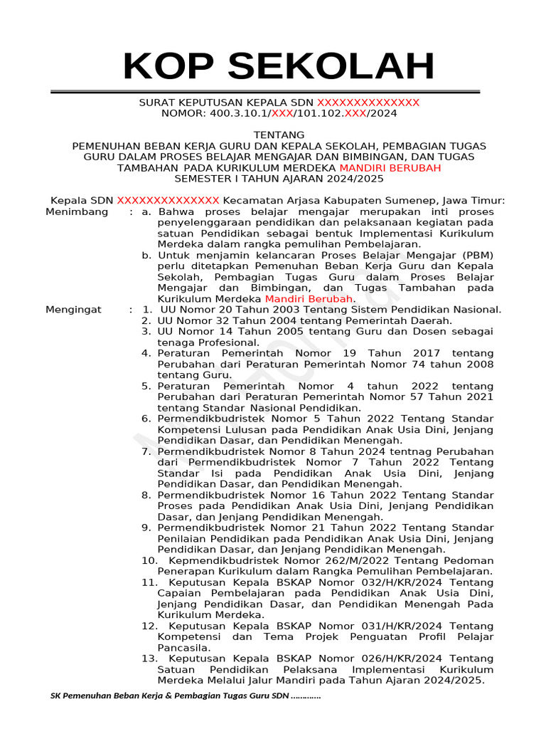 Draft - SK Pembagian Tugas Guru - Kurmer | PDF