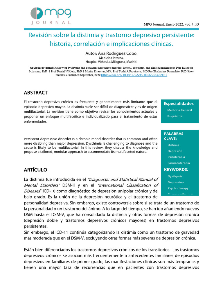 Revisión sobre distimia y depresión persistente | PDF | Depresión ...