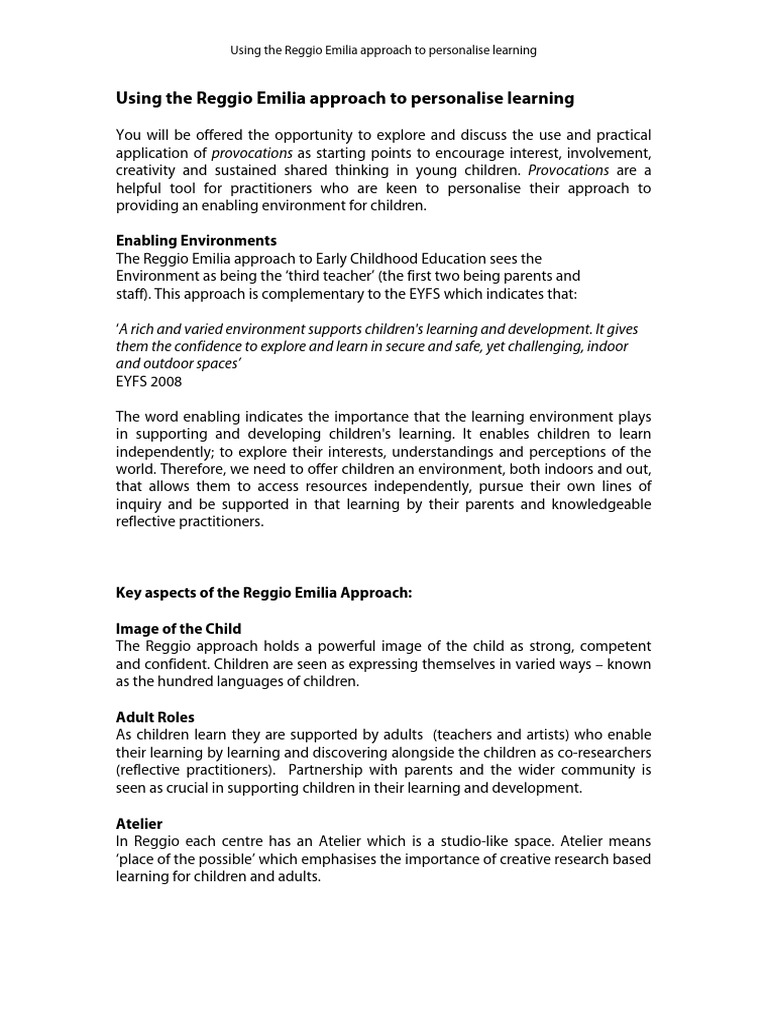 Reggio Emilia approach | PDF | Human Communication | Behavioural Sciences