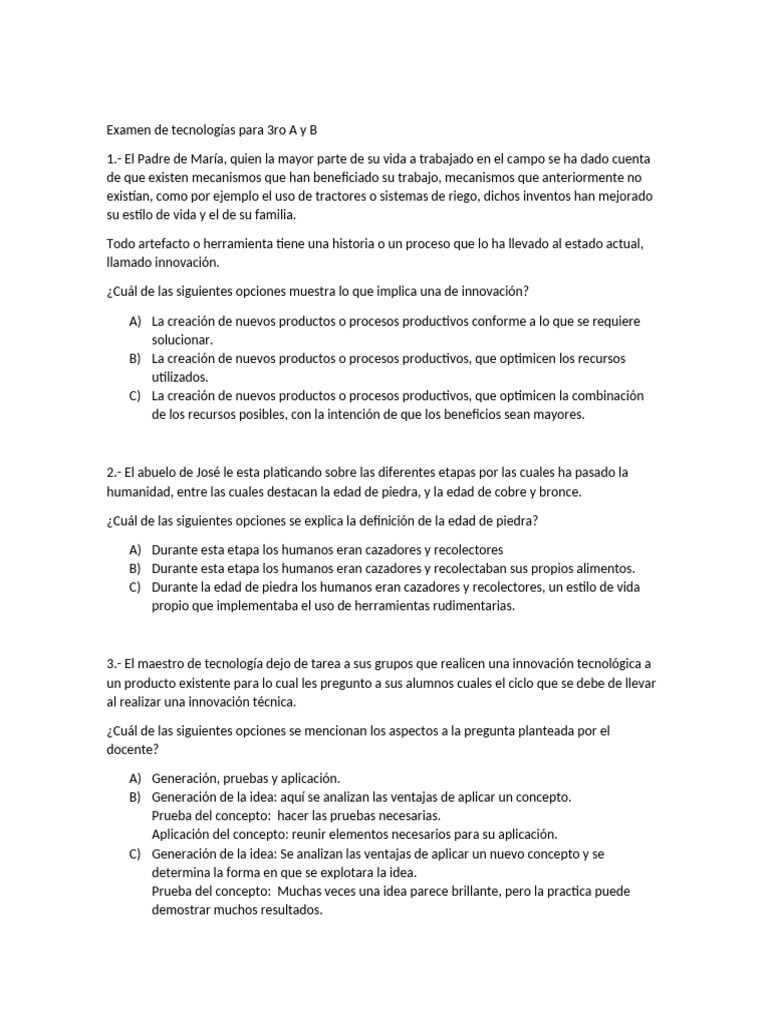 Examen 3ros | PDF | Telecomunicaciones | Innovación