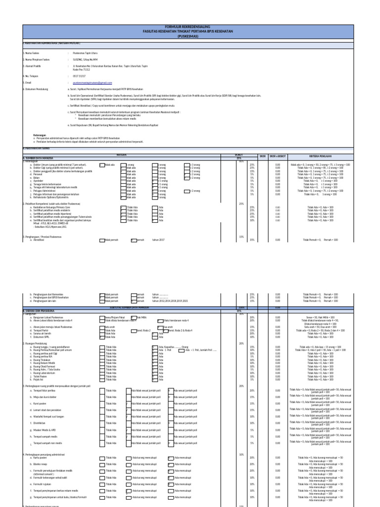 Form Self Assesment Puskesmas Non Rawat Inap | PDF