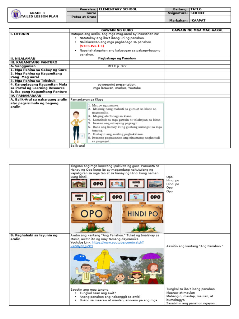 CO DLP Grade 3 Pagbabago NG Panahon | PDF