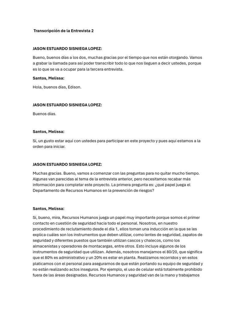 Transcripción de la Entrevista 2 | PDF
