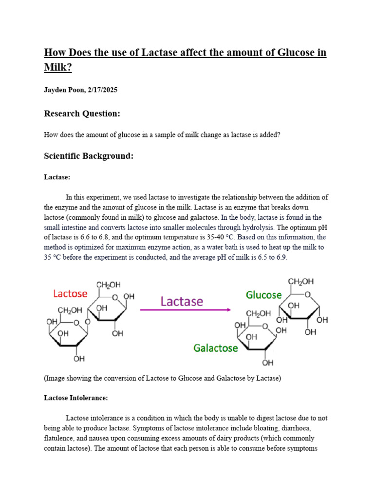 Impact of Lactase on Milk Glucose Levels | PDF | Milk