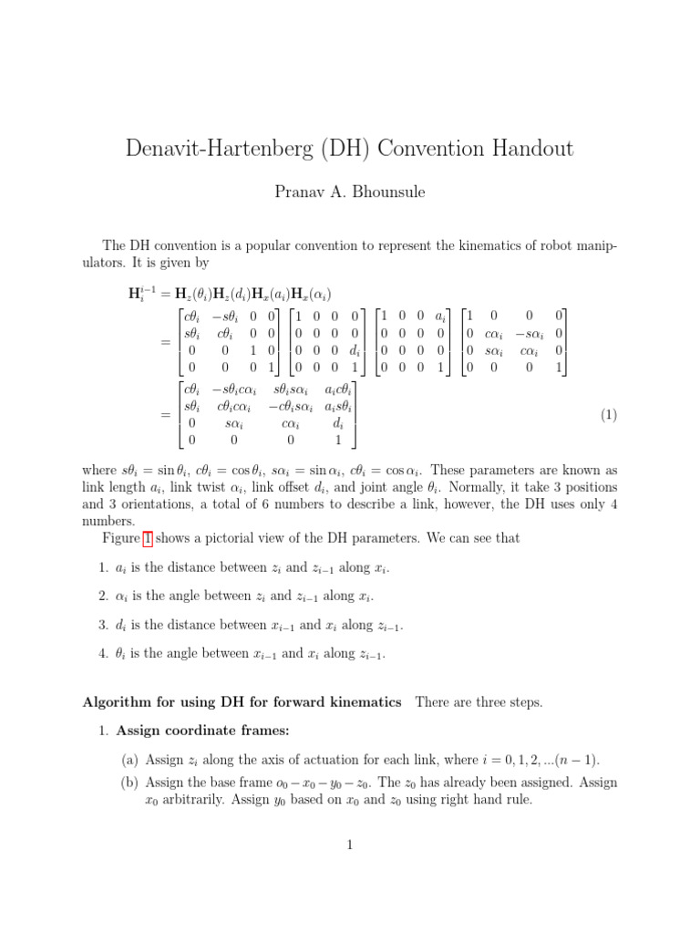 Denavit-Hartenberg Convention Guide | PDF | Mechanics | Classical Geometry