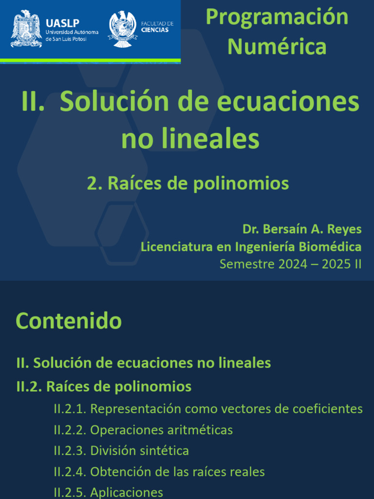 2 - Solución de Ecuaciones No Lineales - p2 - Polinomios - 2025 | PDF | Número complejo ...