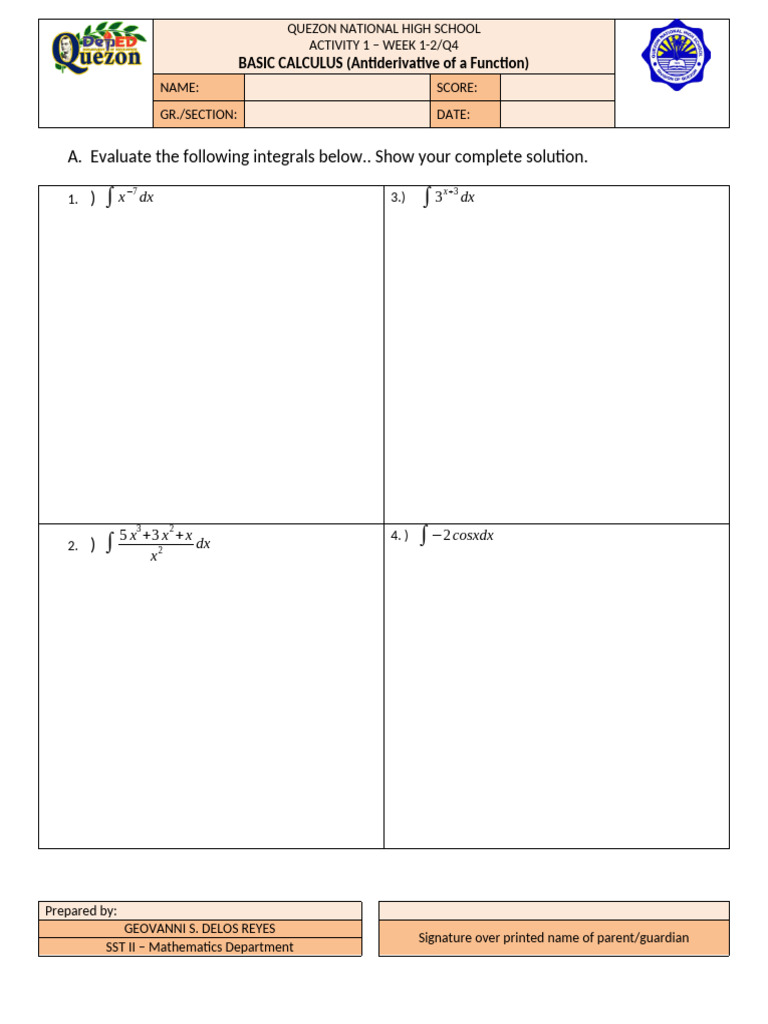 Basic Calculus Antiderivatives Exercises | PDF