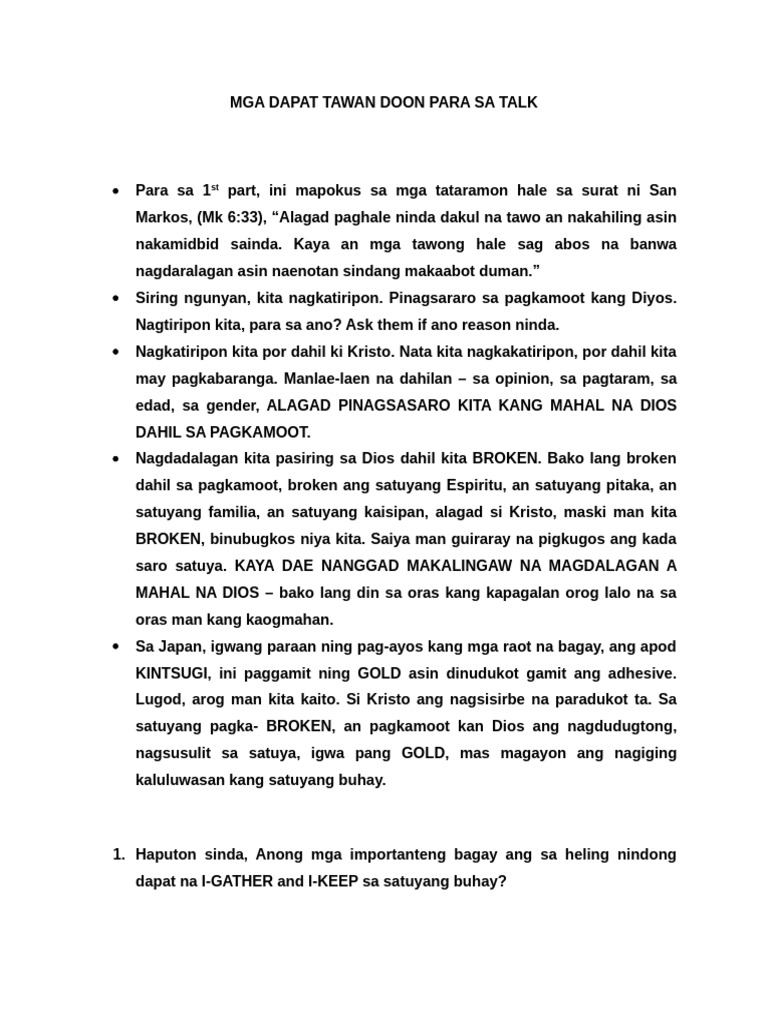 Mga Dapat Tawan Doon para Sa Talk | PDF
