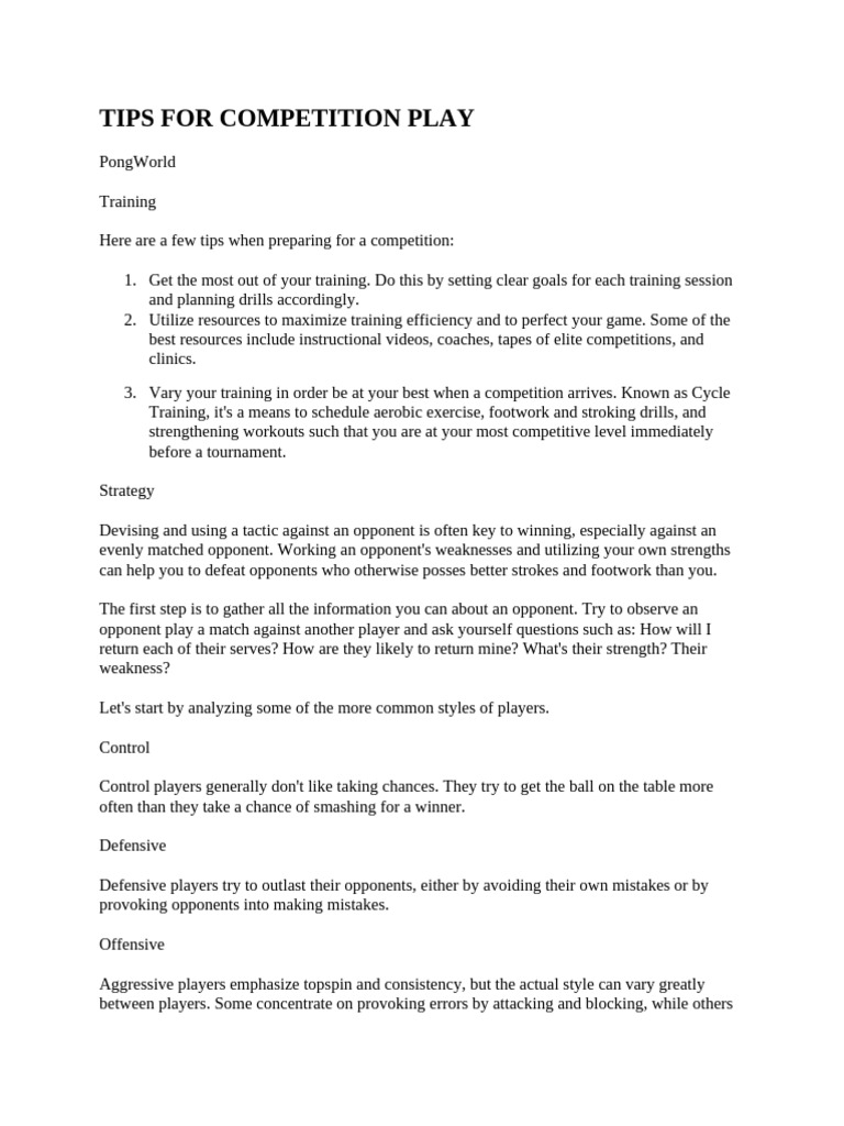 Tips For Competition Play | PDF | Table Tennis