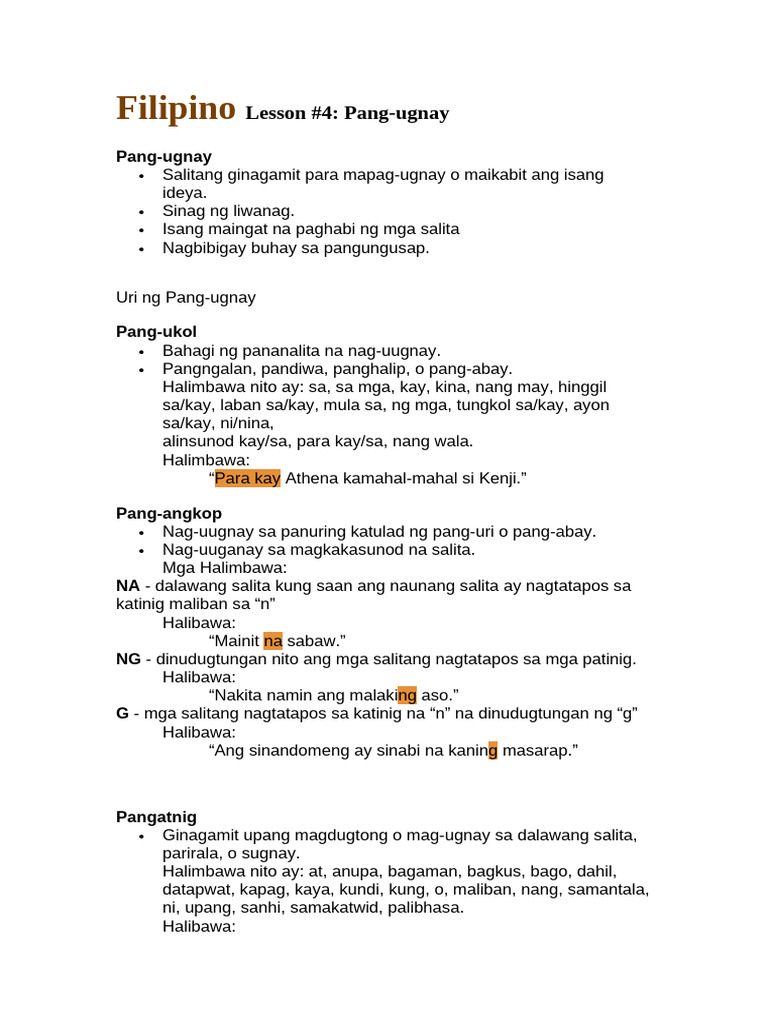 Lesson 4 Pang-Ugnay | PDF