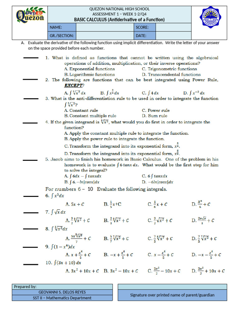 Assessment 1 Wk 1 2 Antiderivative Of A Function Pdf