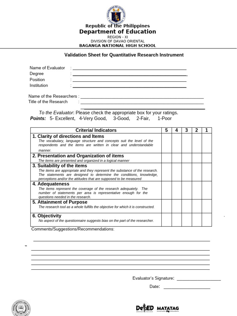 Validation sheets | PDF | Cognition