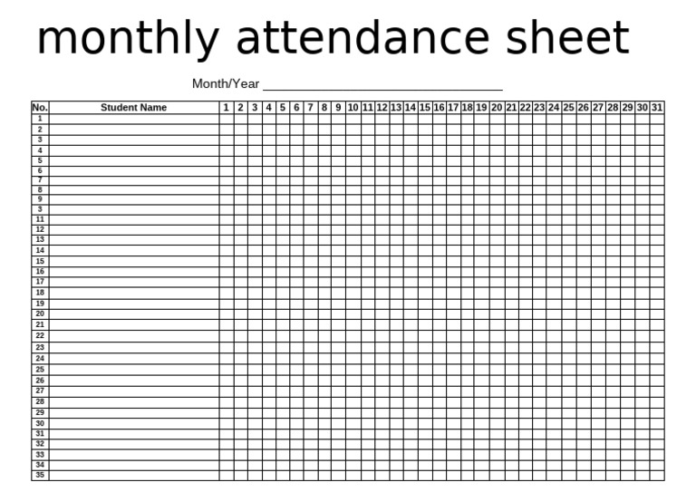 Monthly Attendance Sheet Template | PDF