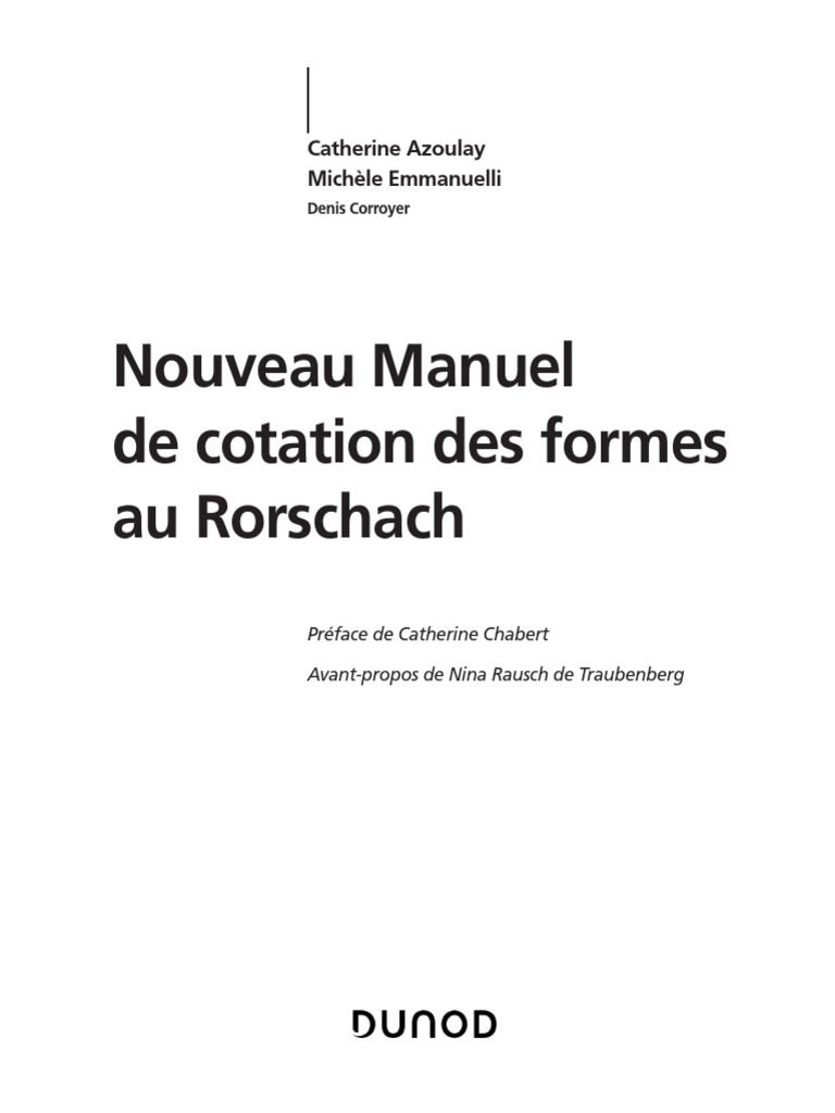 Nouveau Manuel de Cotation Rorschach | PDF | Psychologie