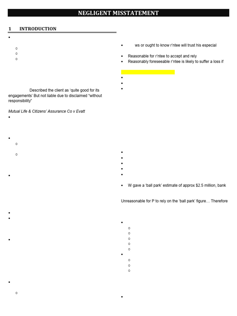 6 Negligent Misstatement | PDF | Negligence | Misrepresentation