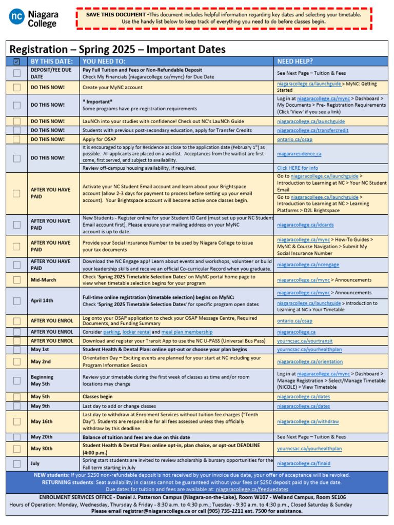 Spring 2025 Registration Dates Guide | PDF | Fee