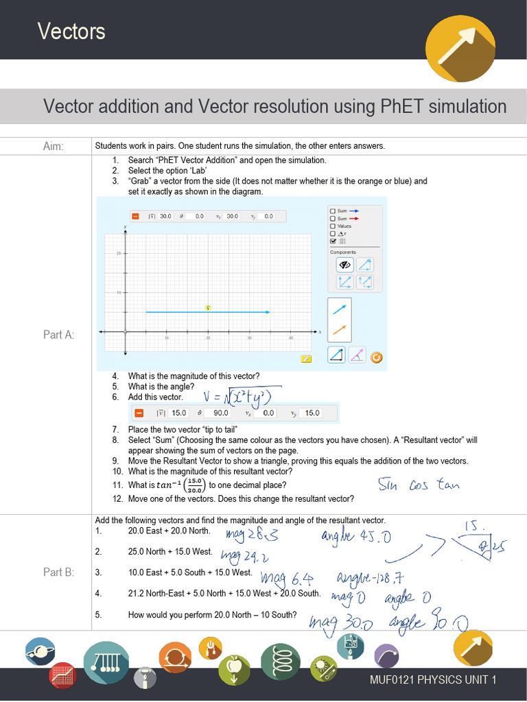 1.11 Vector Addition and Resolution Guided Activity | PDF | Euclidean Vector | Angle