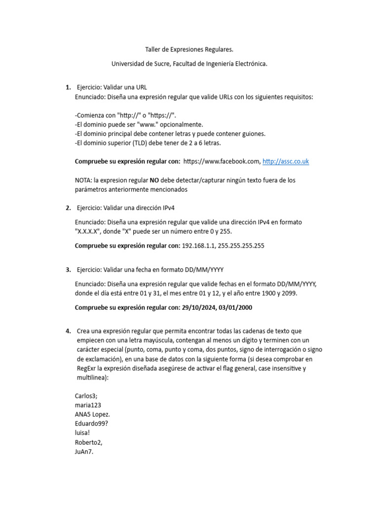 Taller de Expresiones Regulares | PDF